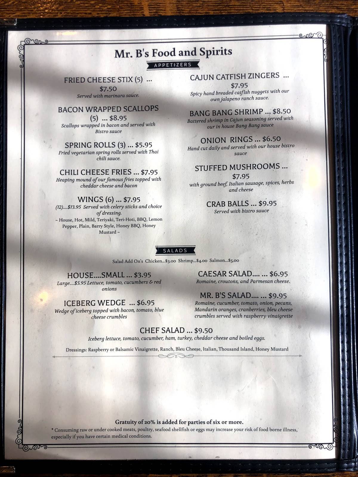 Carta del pub y bar Mr B's, Barnwell