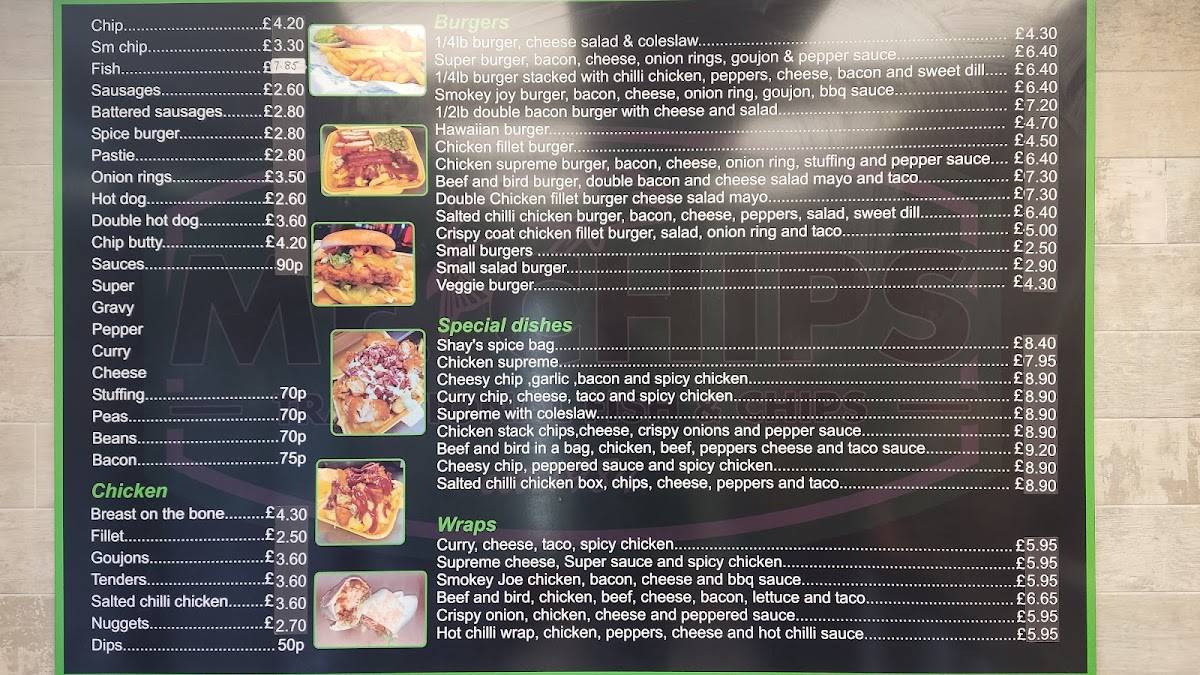 Menu at Mr Chips restaurant, Gilford