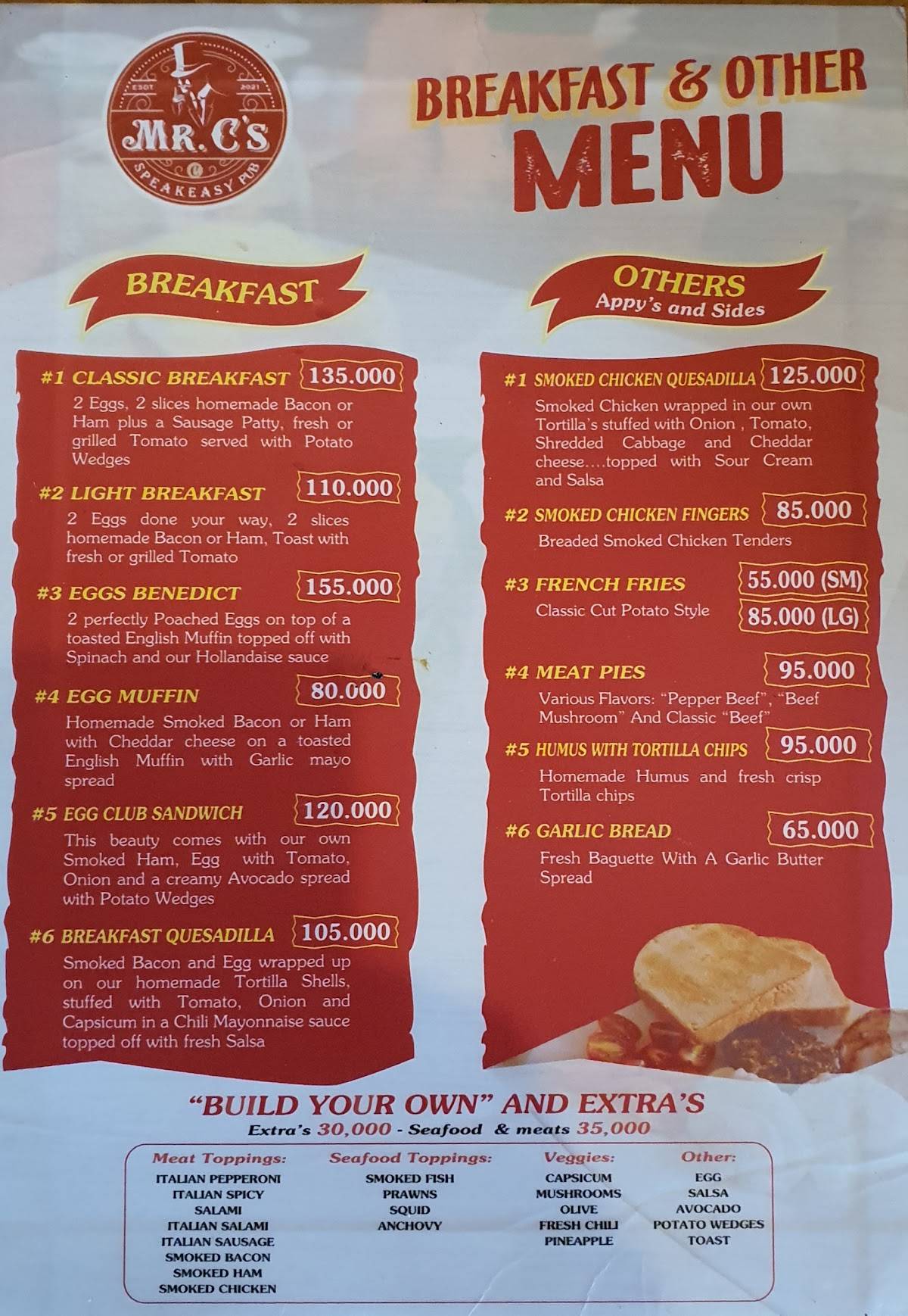 Menu at Mr.C's Speakeasy Pub, Vung Tau
