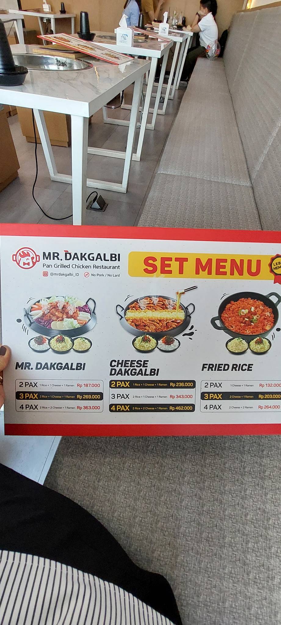 Menu at Mr. Dakgalbi restaurant, South Jakarta