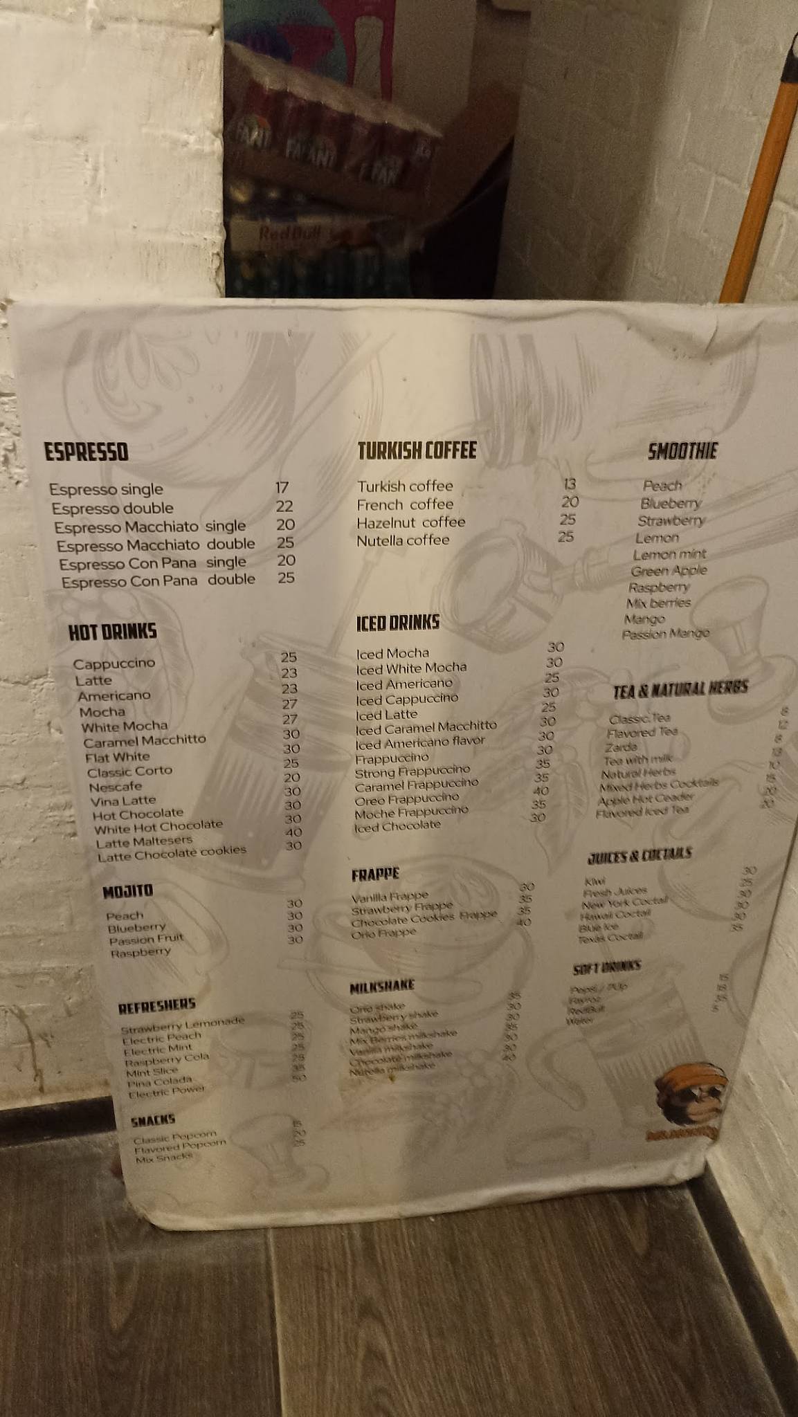 Menu at Mr Monkey Playstation & Café, Egypt, 93 El Qasem