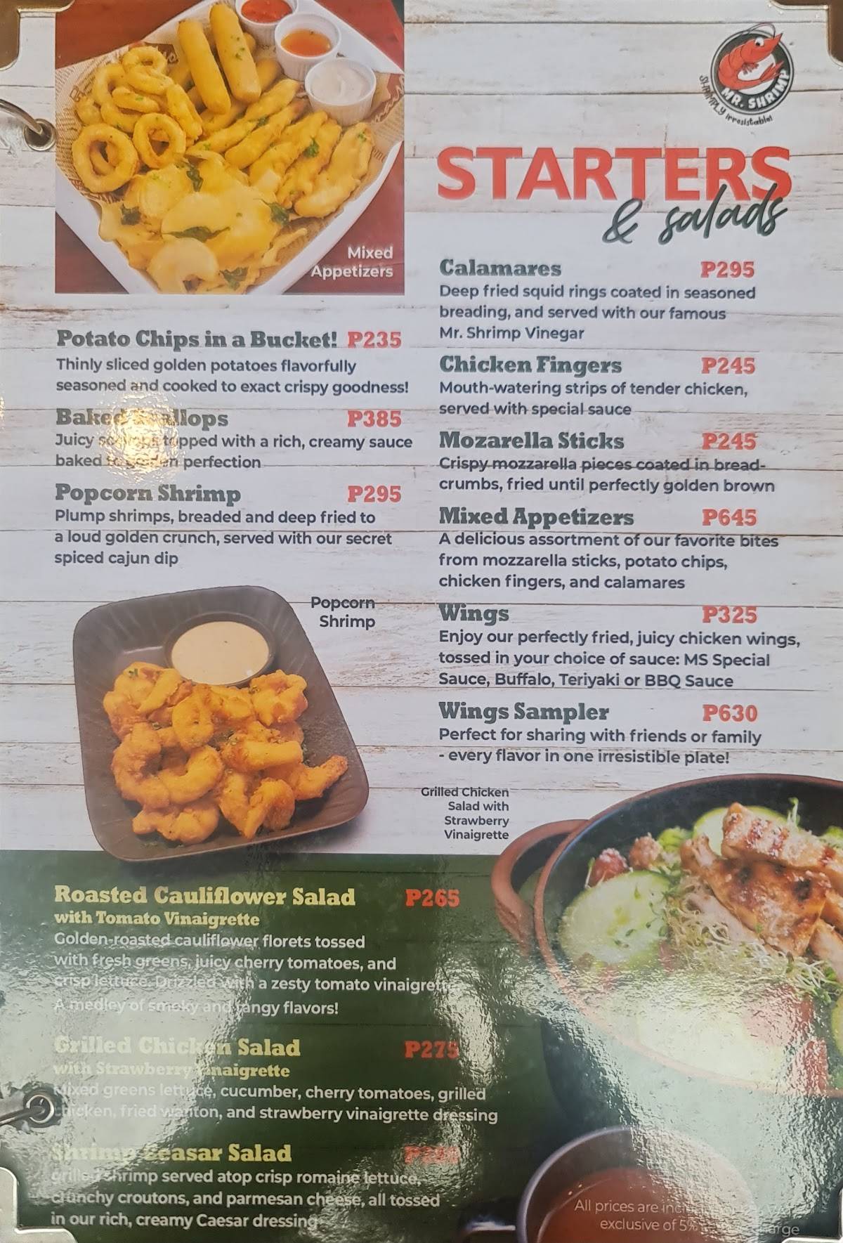Menu at Mr. Shrimp restaurant, Baguio