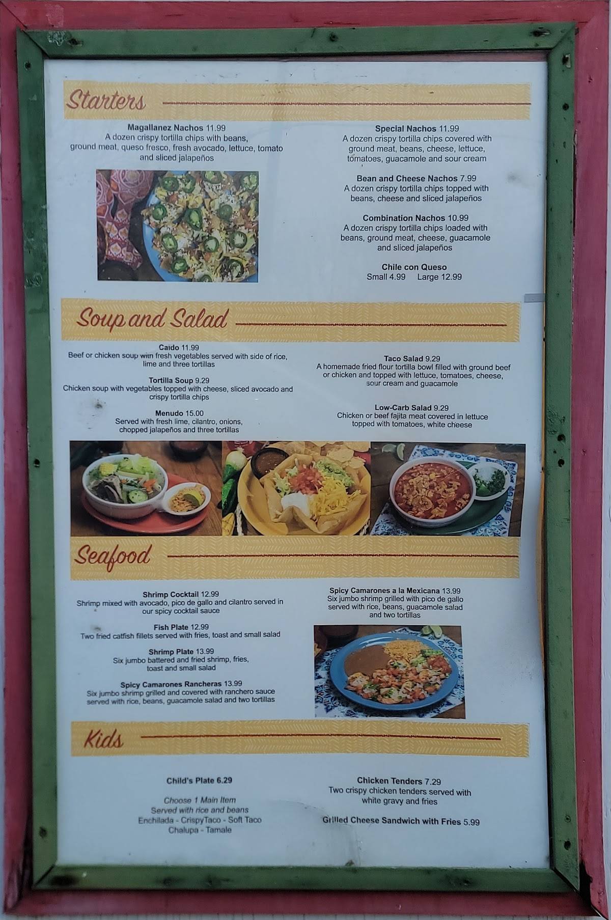 Menu at Mr Taco restaurant, Lockhart