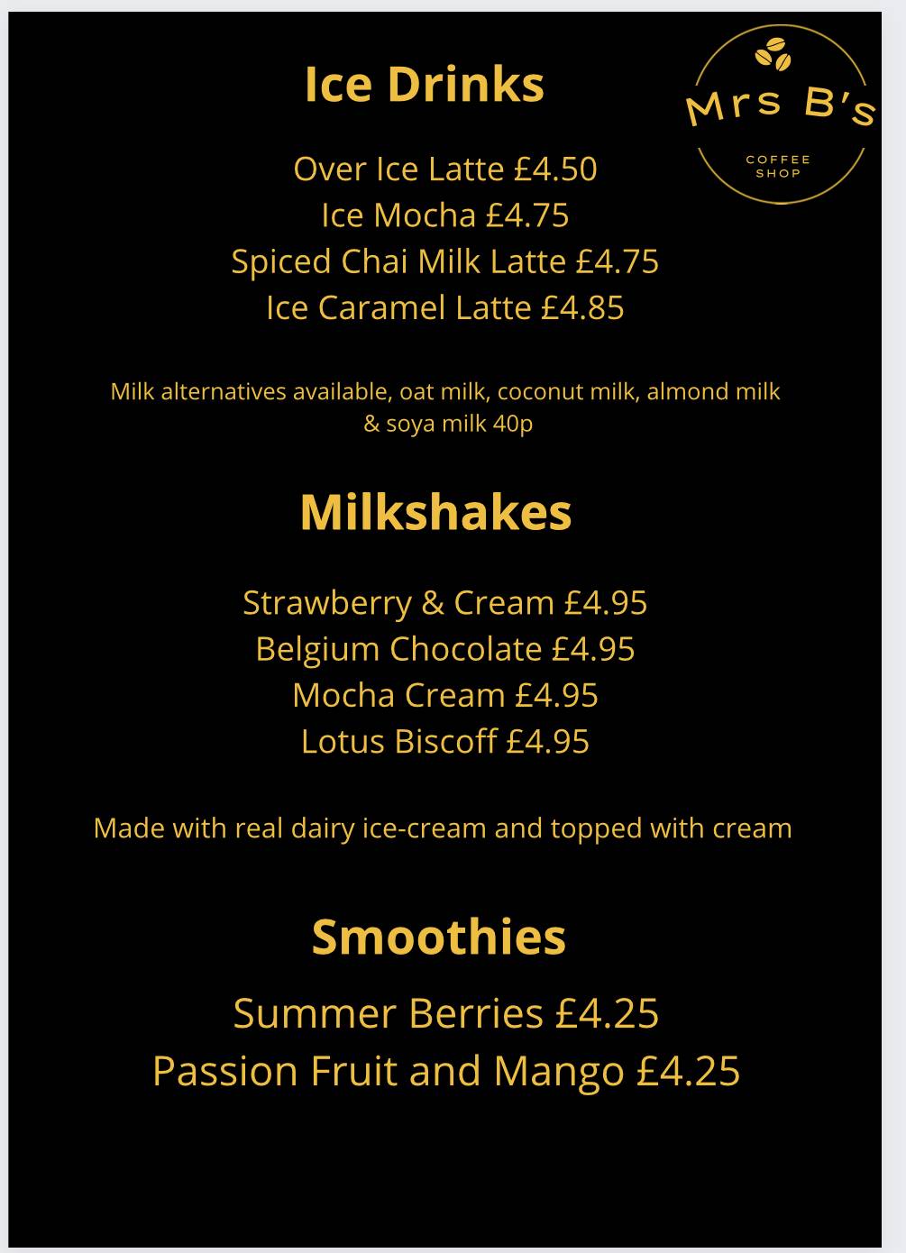 Menu at Mrs B's Coffee Shop, Bristol