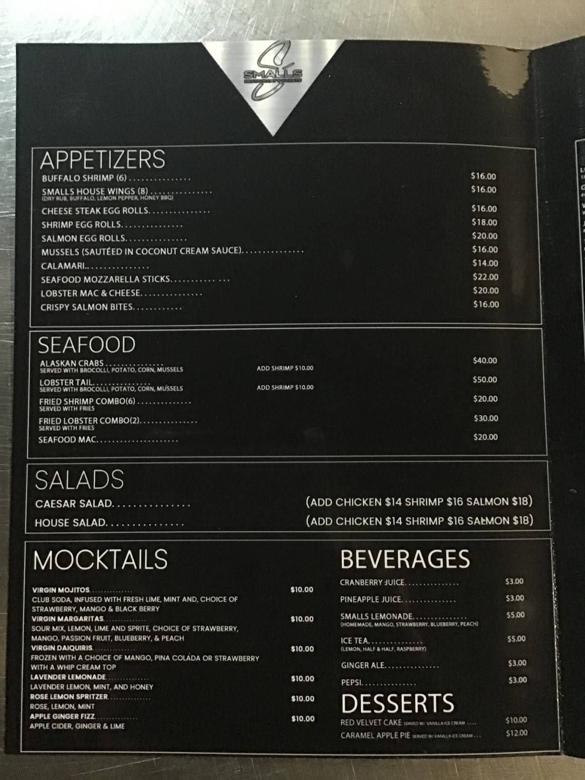 Menu at Ms Daisy's/ Smalls Restaurant and Events, Philadelphia