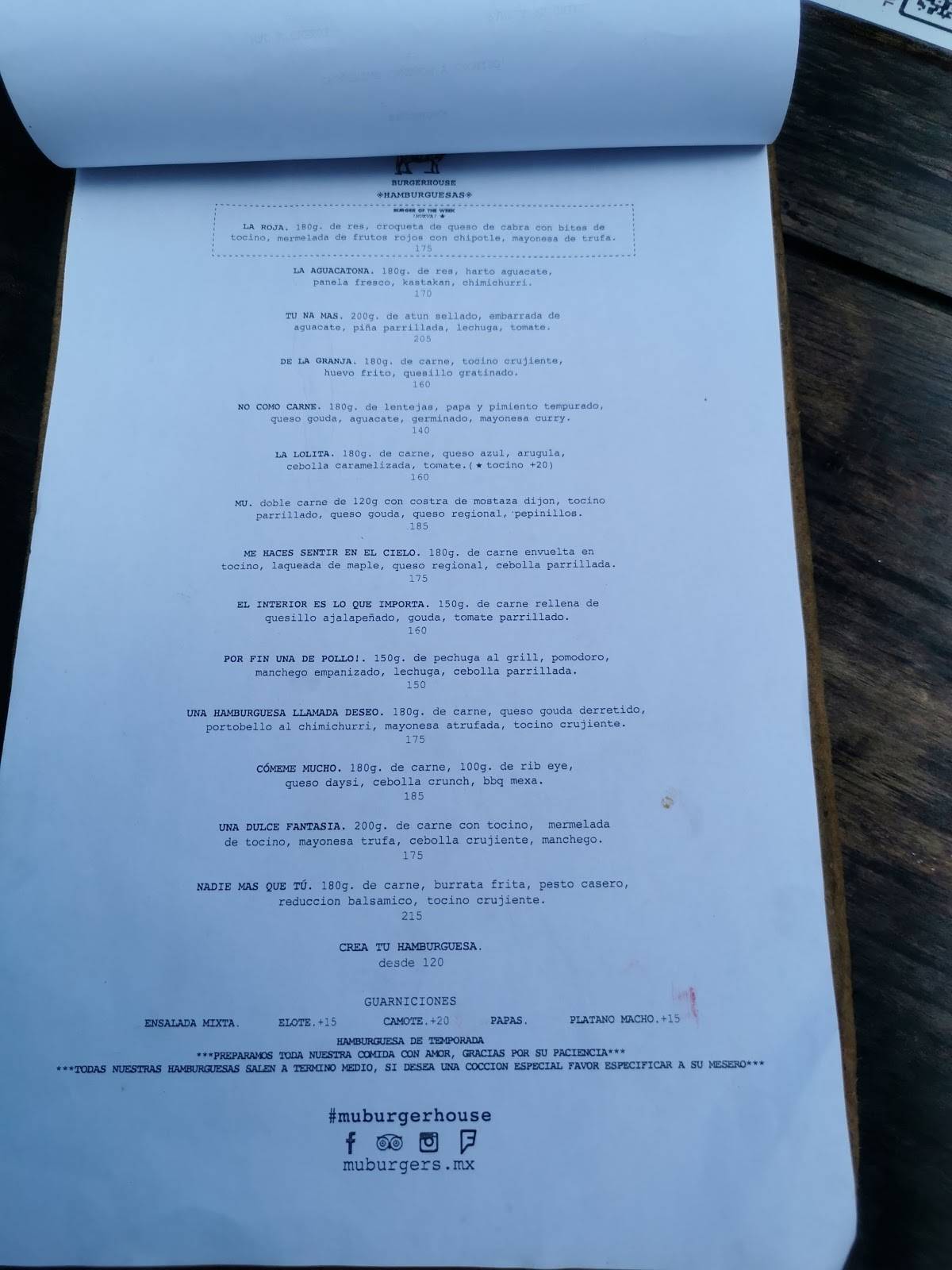 Carta del restaurante Mu. Burgerhouse, Playa del Carmen, Avenida 40 Nte ...