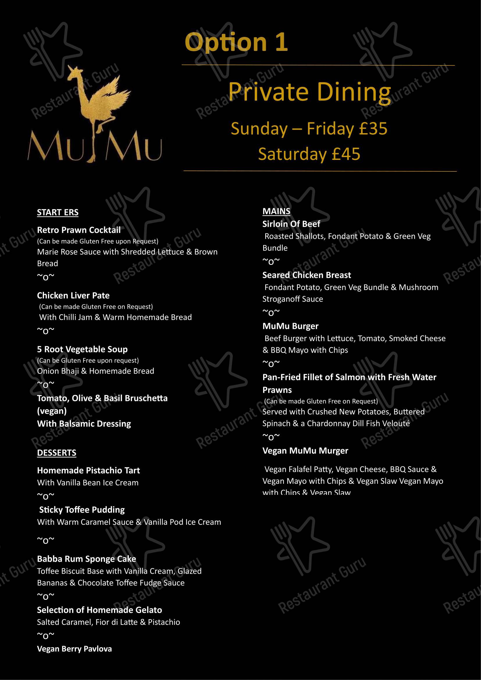Menu at Mu Mu: Lounges Cabaret Club, Maidstone