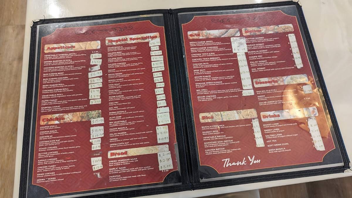 Menu at Mughals restaurant, Norcross, Jimmy Carter Blvd