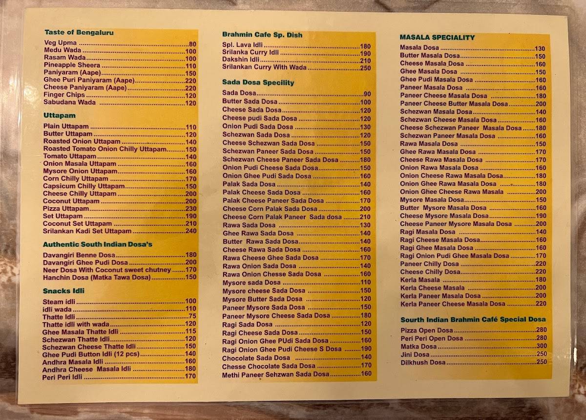Menu at South Indian Brahmin Cafe, Mumbai, 6