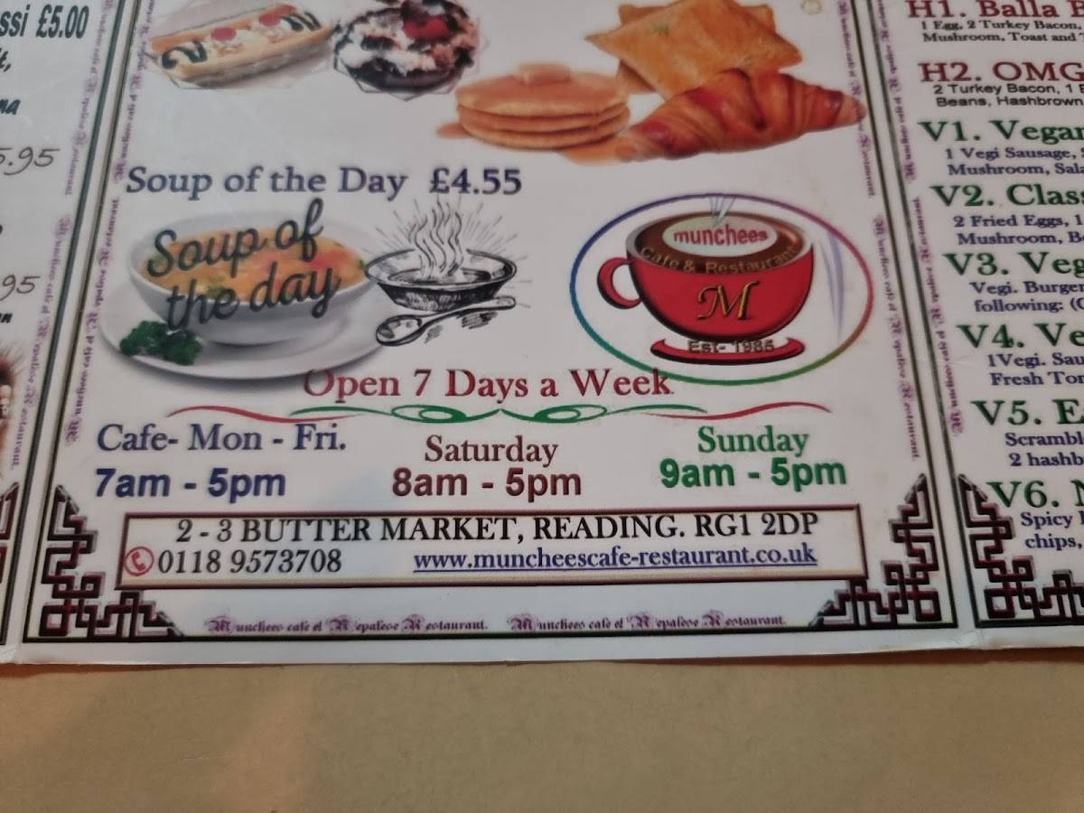 Menu at Munchees Cafe & Restaurant, Reading