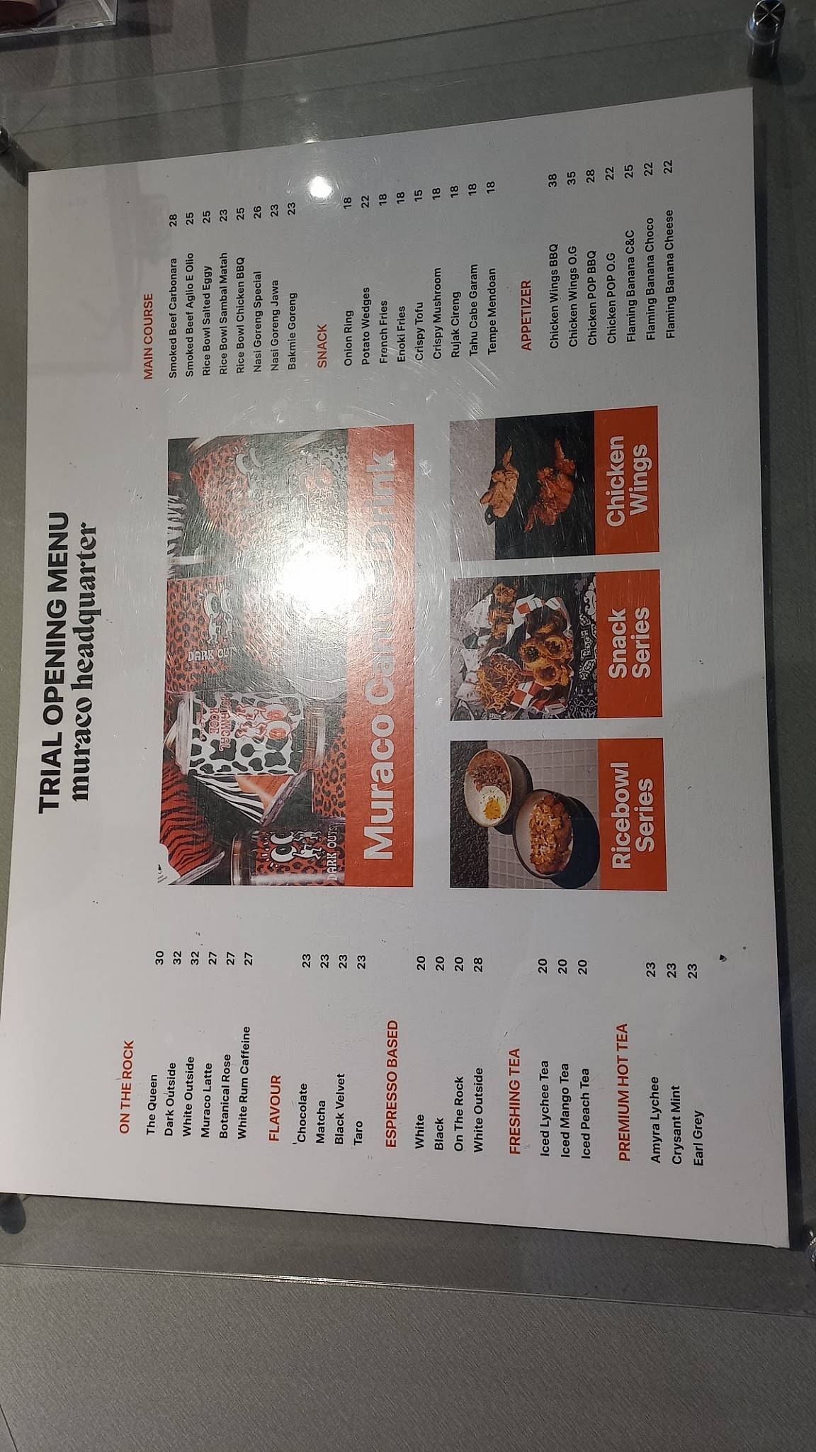 Menu at Muraco Headquarter cafe, Malang