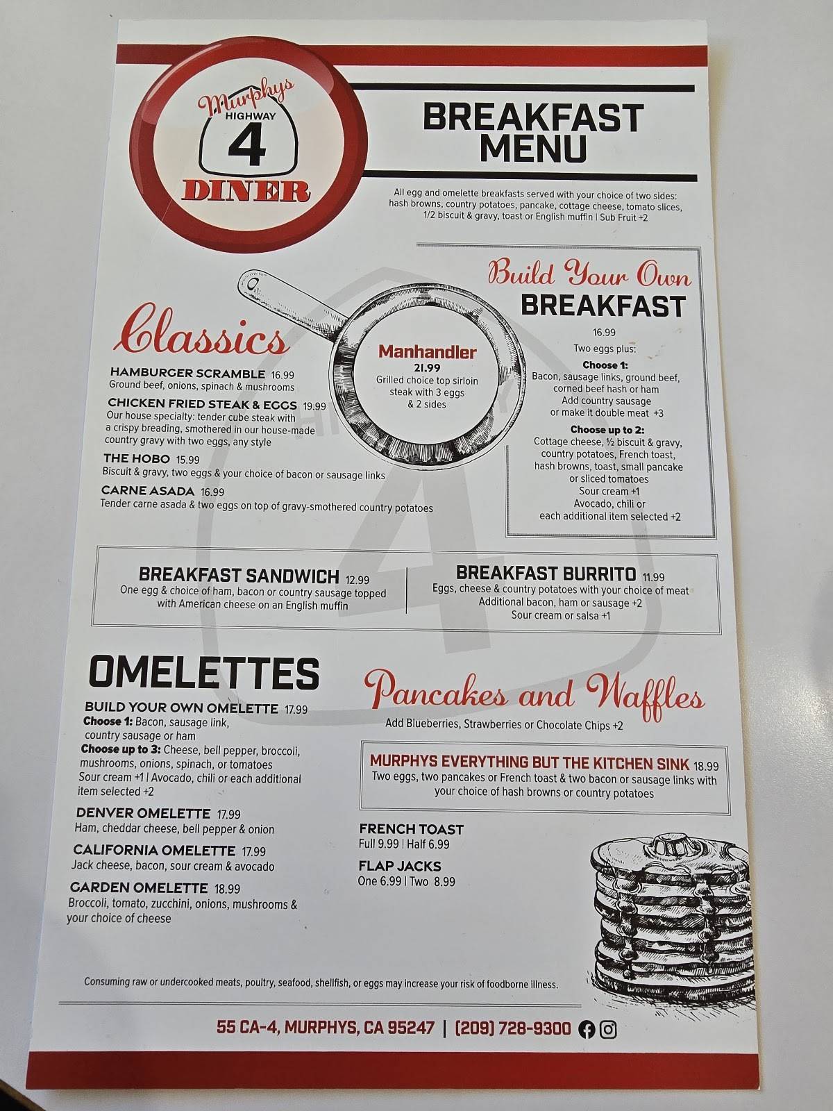 Menu at Murphys Hwy 4 Diner restaurant, Murphys