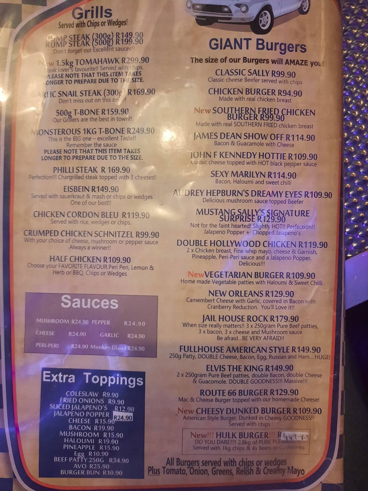 Menu at Mustang Sally's Pub & Diner, Pretoria, Pretorius St