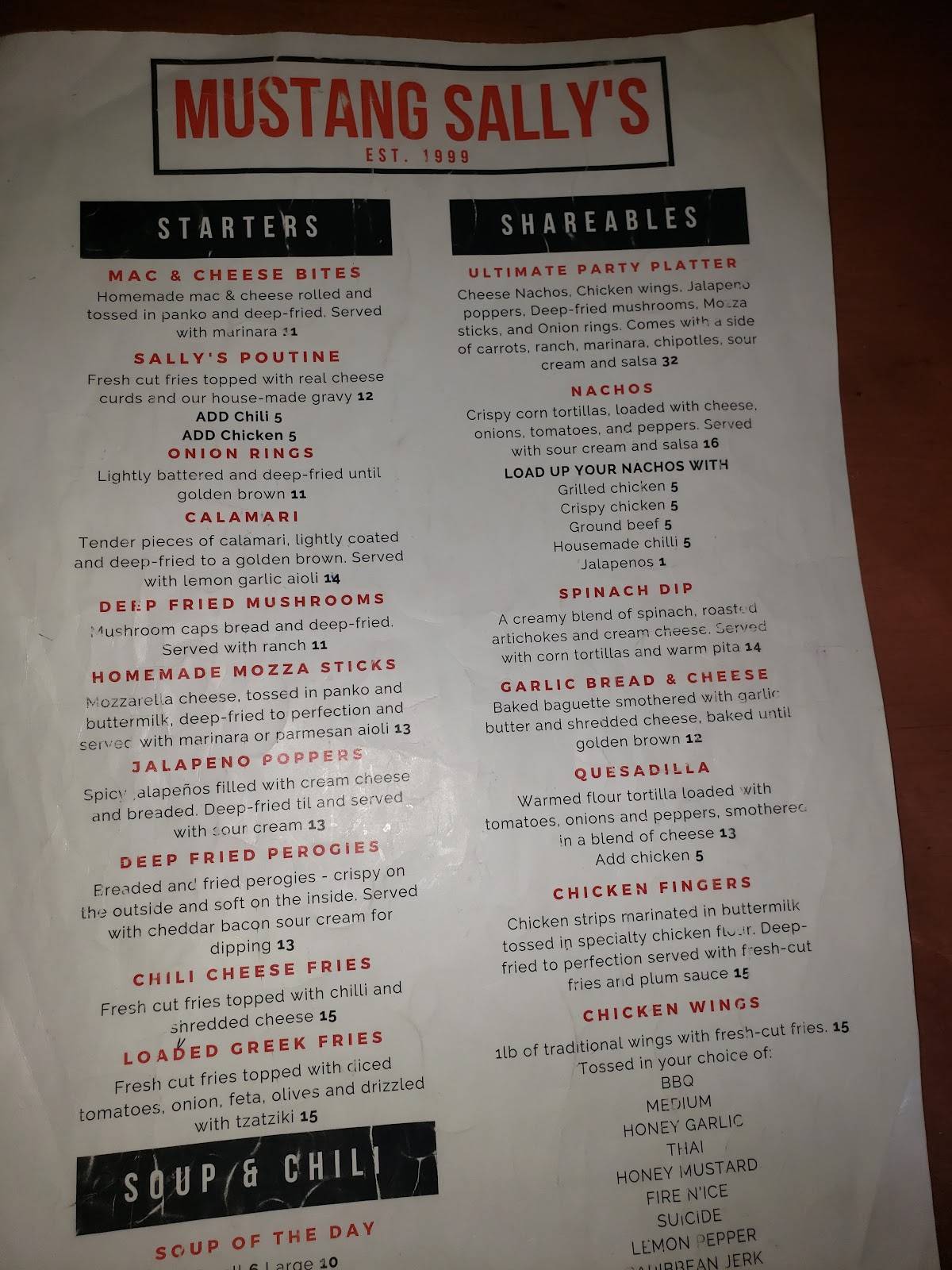 Menu at Mustang Sally's pub & bar, London