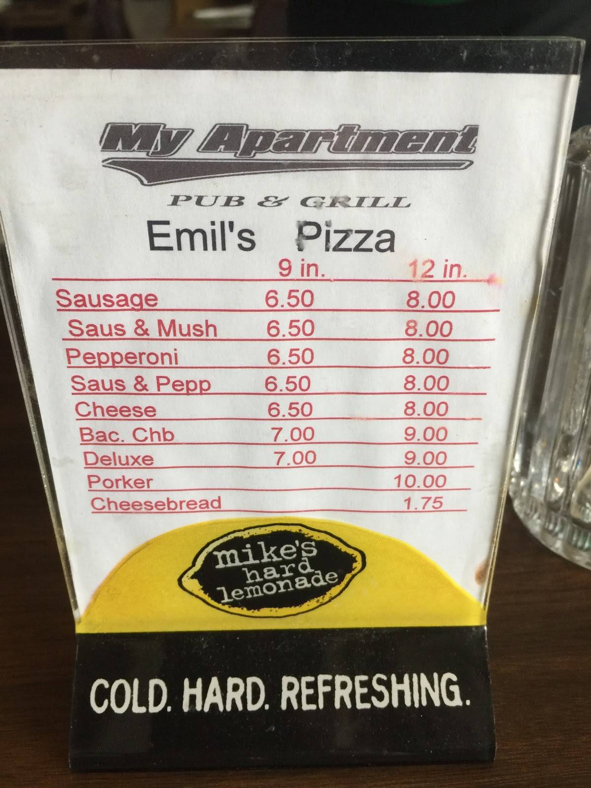 Menu at My Apartment Pub & Grill, Janesville