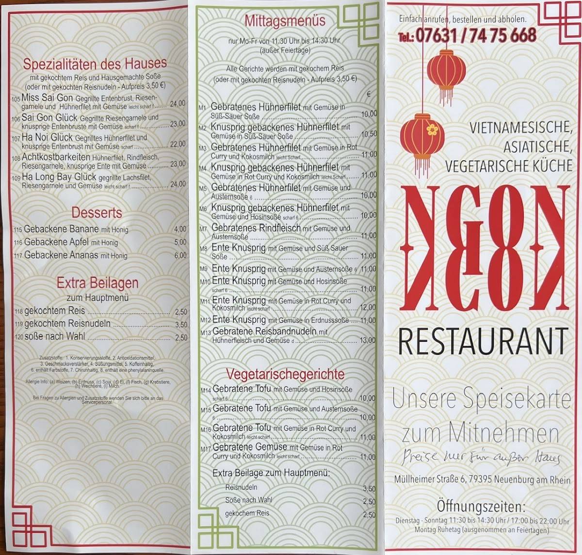 Menu at NGON NGON Restaurant Neuenburg, Neuenburg am Rhein