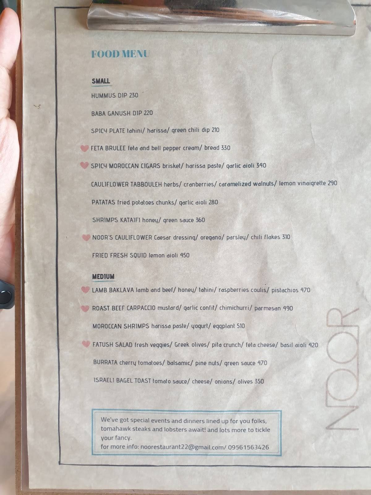 Menu at NOOR MANILA restaurant, Taguig, f133 Forbestown Rd