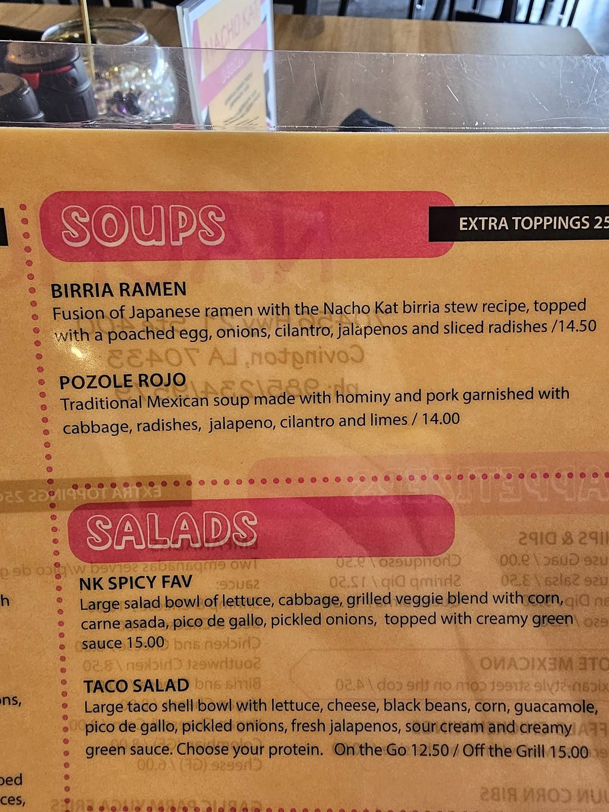 Menu at Nacho Kat Business190 restaurant, Covington, Business 190