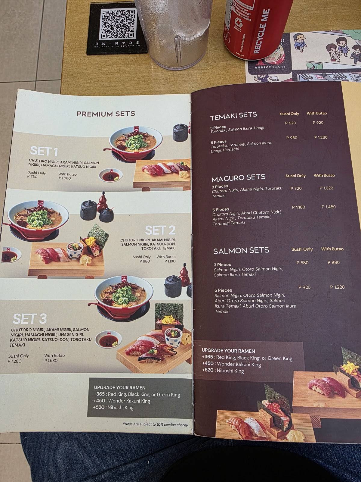 Menu at Nagi Sushi restaurant, Makati