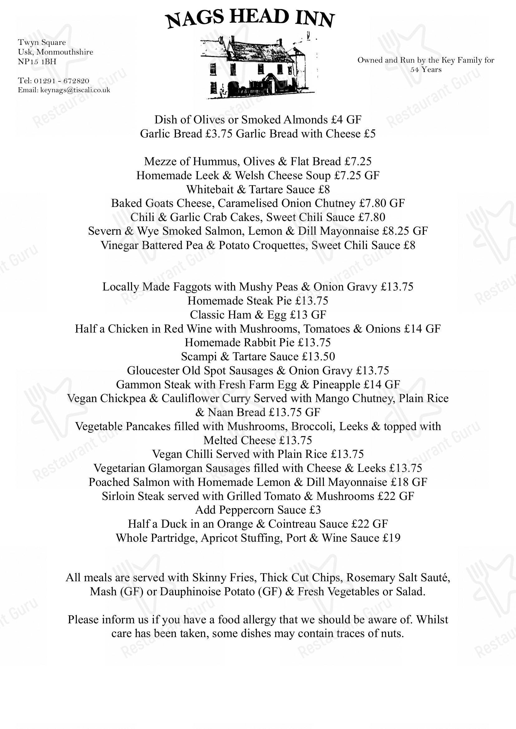 Menu at Nags Head pub & bar, Usk