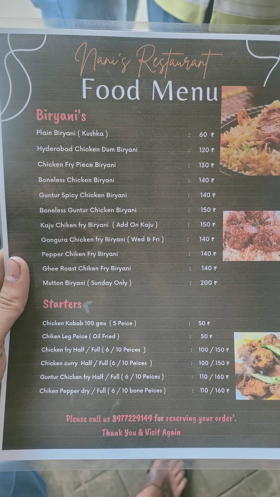 Menu at Nani's Hyderabad Dum Biryani, Bengaluru