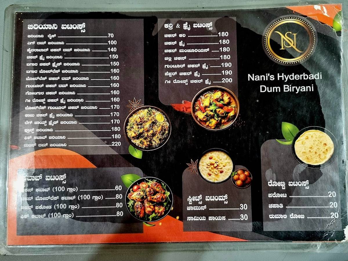 Menu at Nani's Hyderabad Dum Biryani, Bengaluru