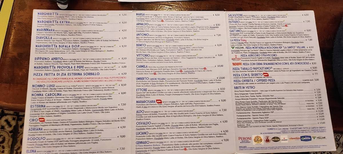 Menu at Gino e Toto Sorbillo pizzeria, Naples, Via dei Tribunali