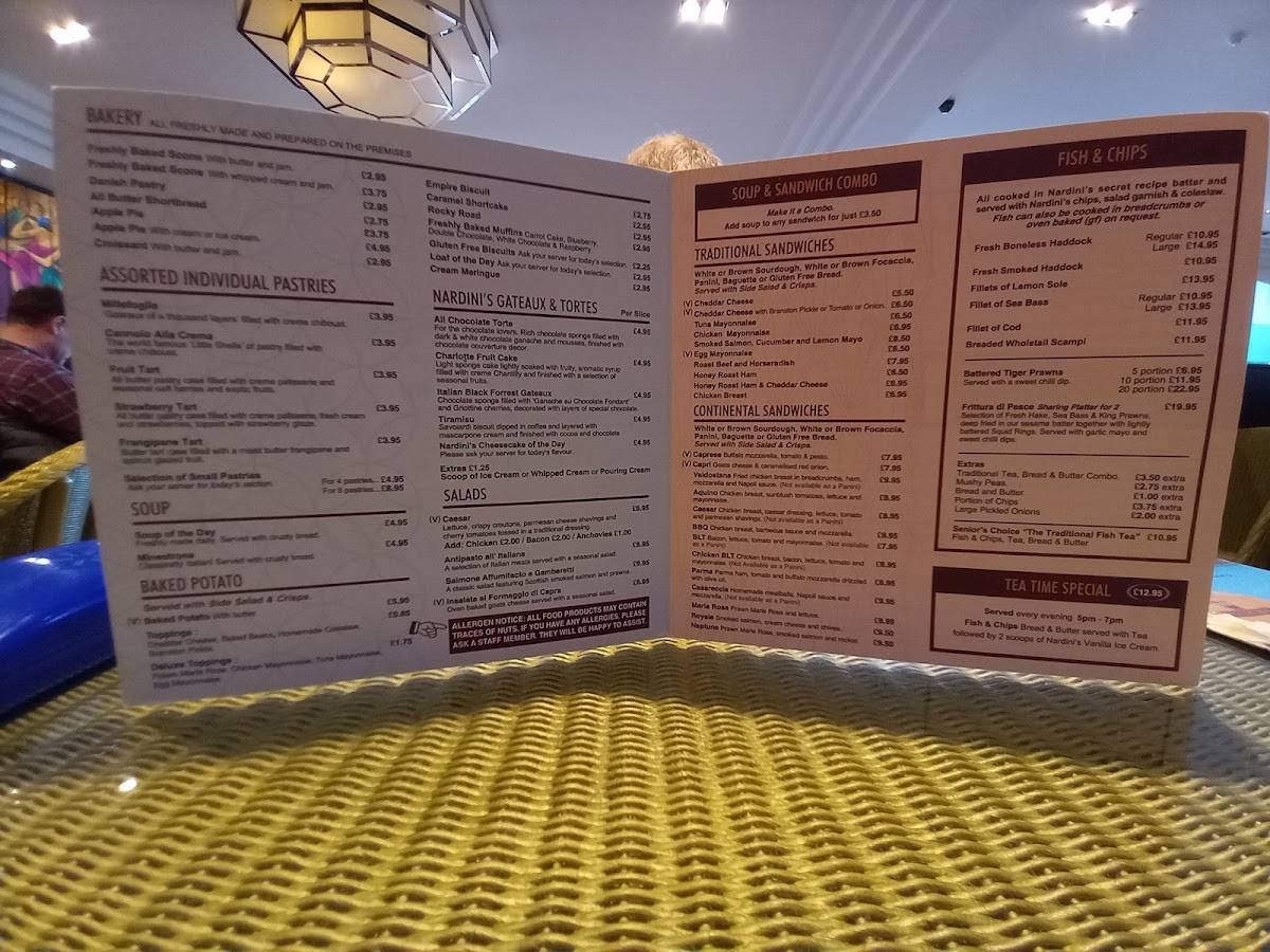 Menu at Nardini's cafe, Largs