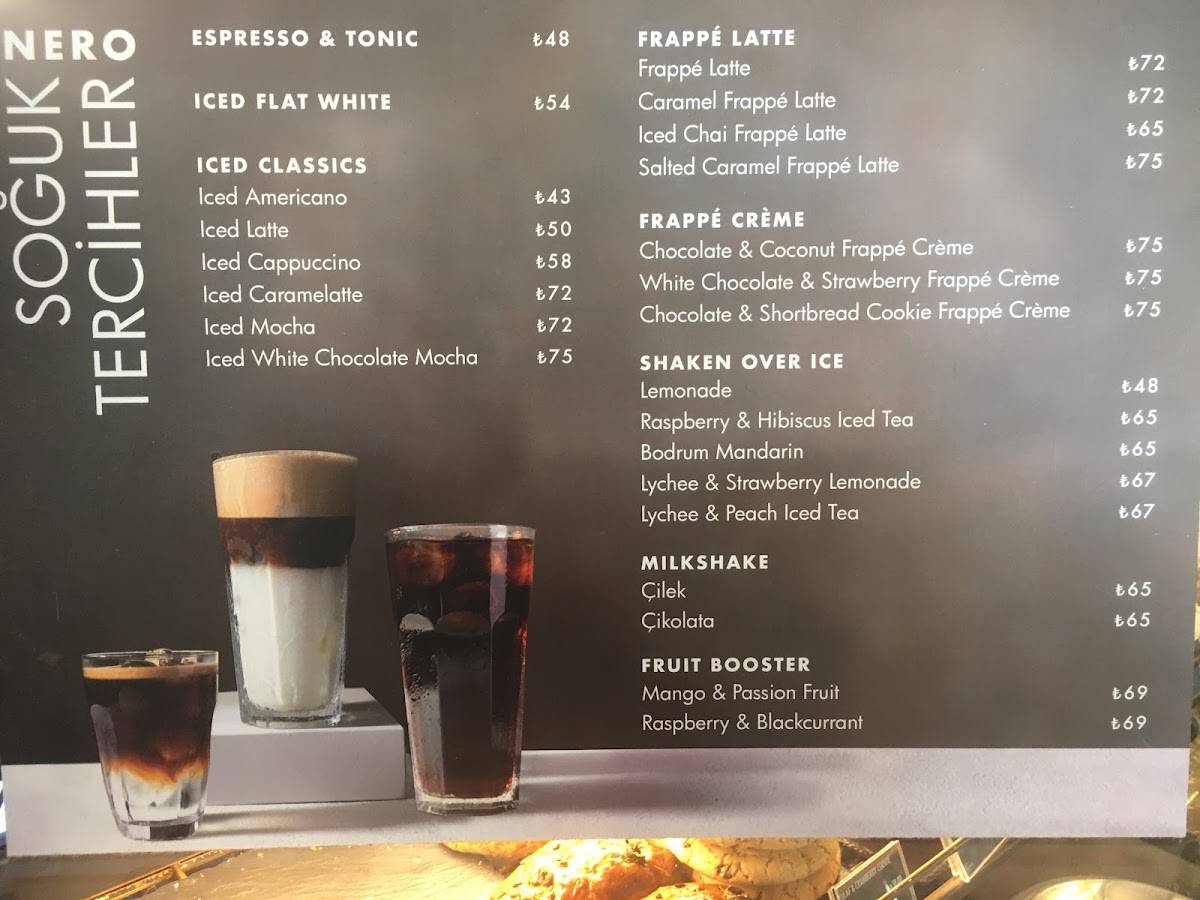 Menu at Narmanlı Caffé Nero, Istanbul, Asmalı mescit mahallesi İstiklal ...