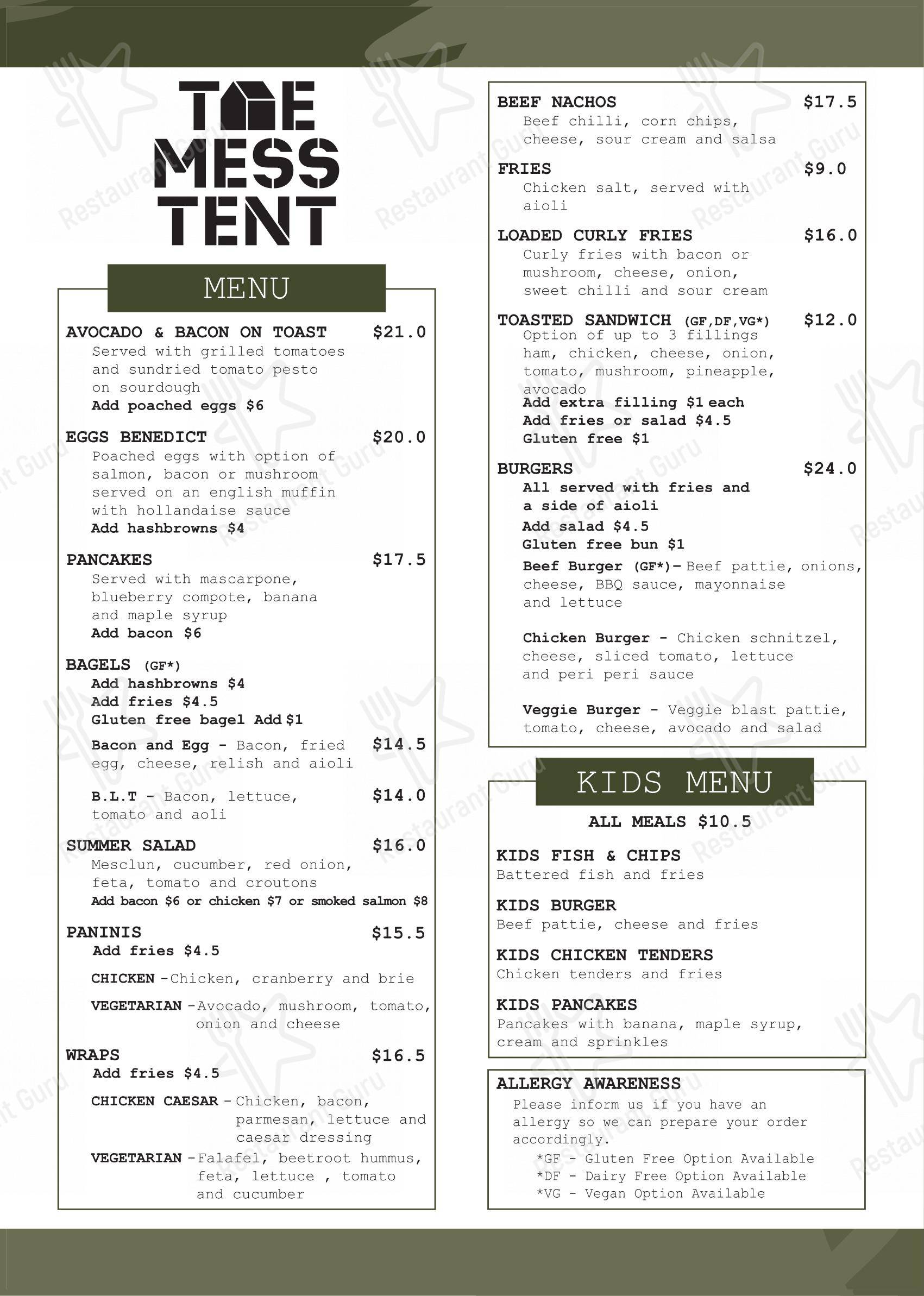 Menu at National Army Museum Cafe, Waiouru