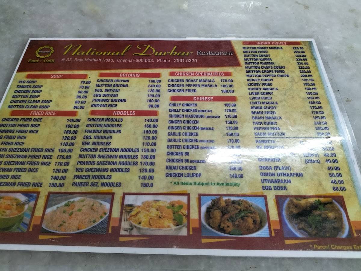 Menu at National Durbar Restaurant, Chennai, 33