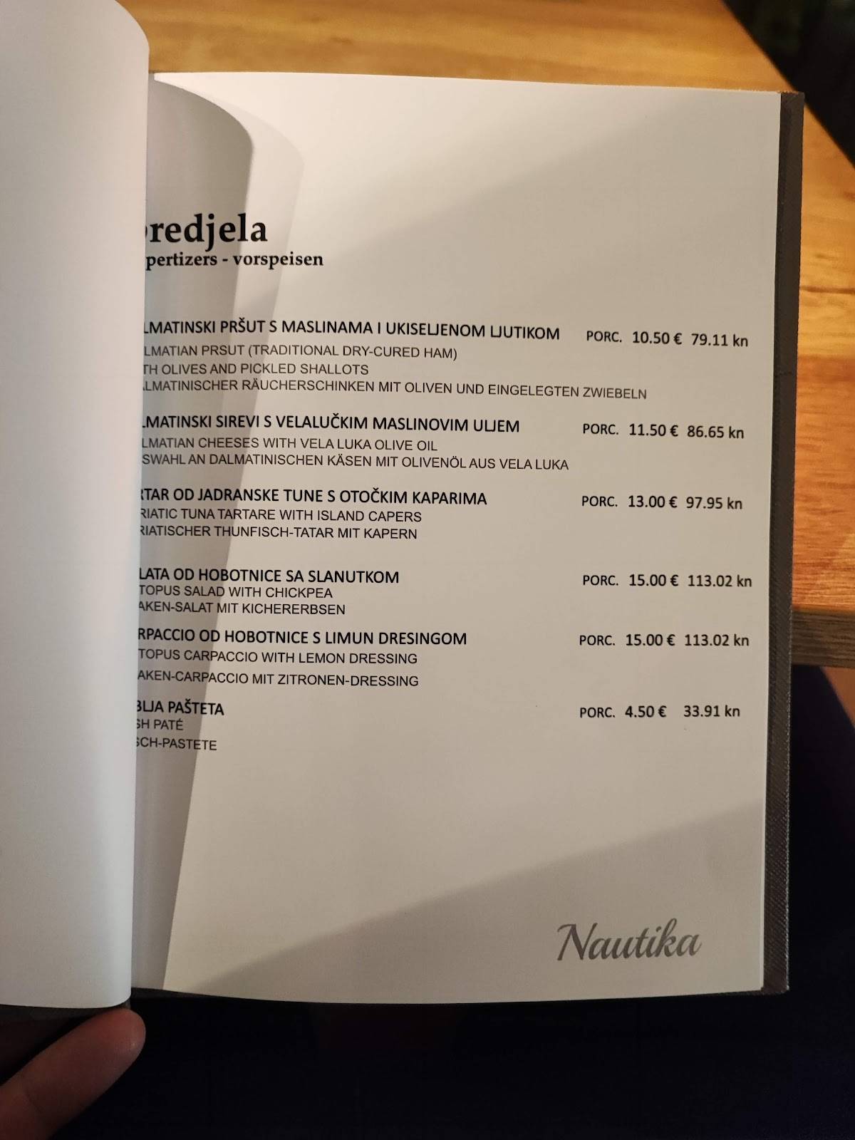 Menu at Restoran Nautika restaurant, Vela Luka