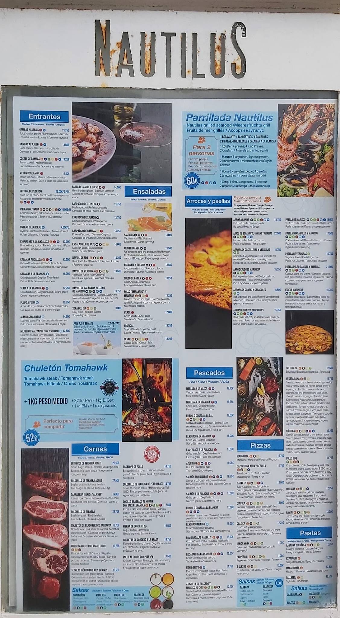 Carta de Nautilus Restaurante, Torrevieja