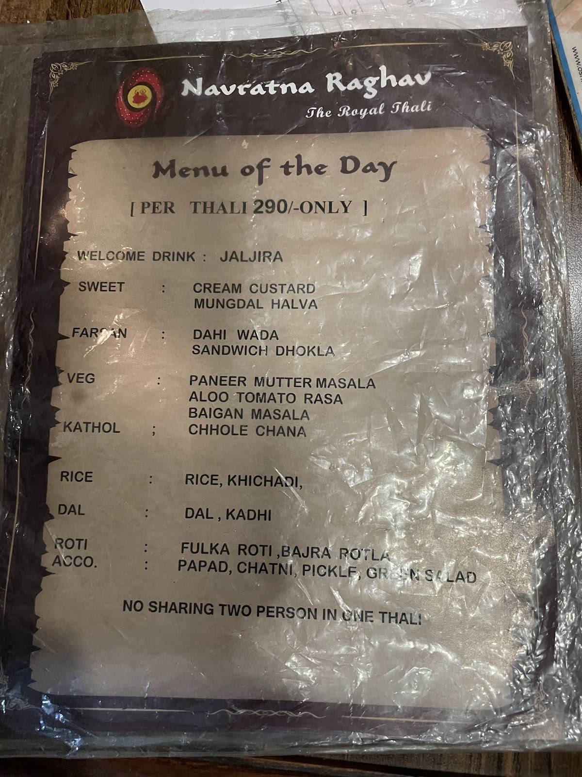 Menu at Navraatna Raghav, Nagpur, Durga Mata Mandir