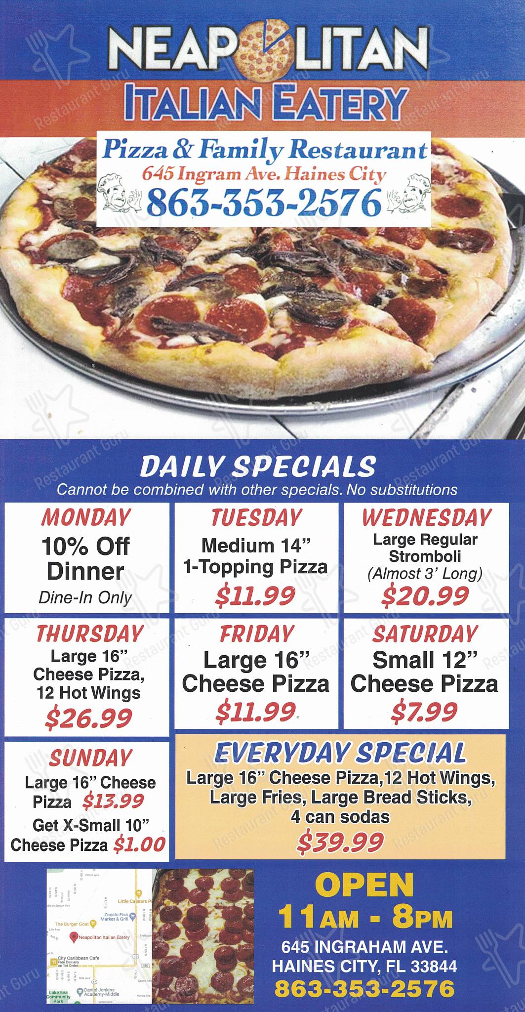 Menu at DeAngelo's Neapolitan Italian Eatery pizzeria, Haines City
