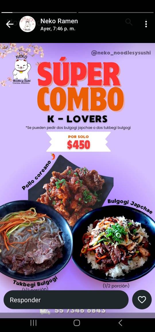 Carta del restaurante Neko Noodles y Sushi, Ojo del Agua