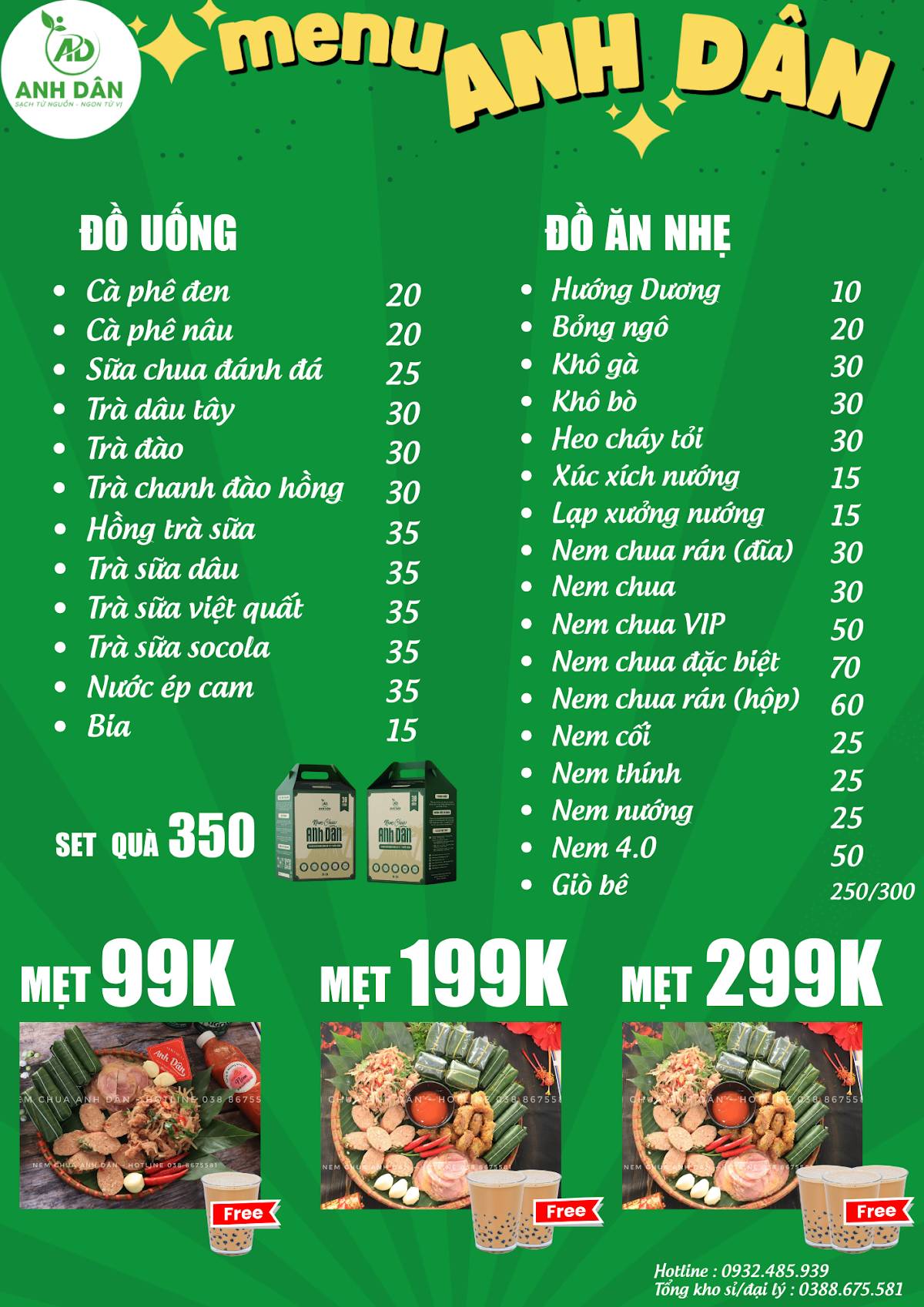 Menu at Nem Chua Anh Dân Sầm Sơn restaurant, Thanh Hoa