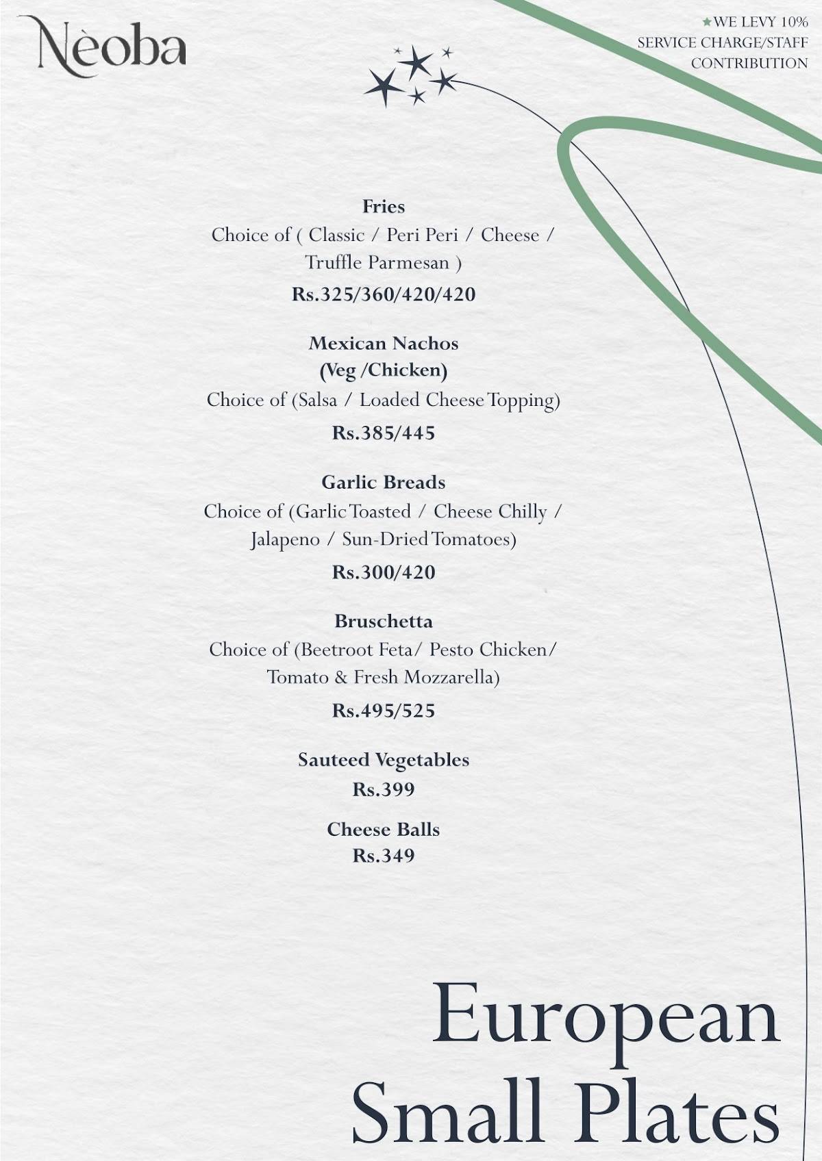 Menu at Neobaa - Sky Bar, Delhi
