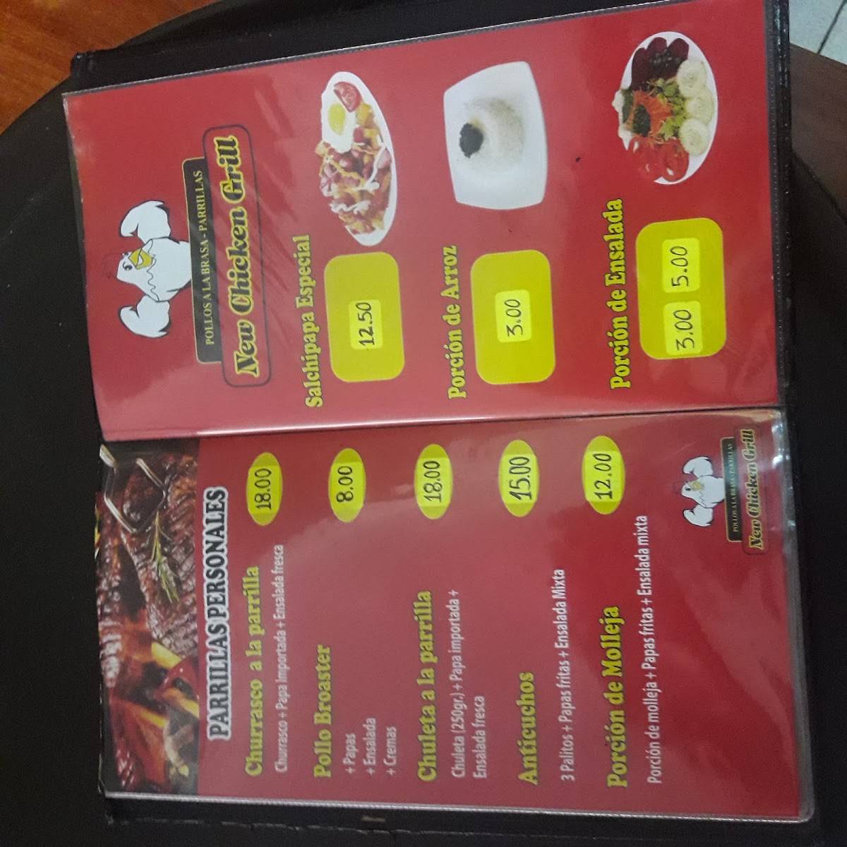Menu at New Chicken Grill restaurant, Pueblo Libre