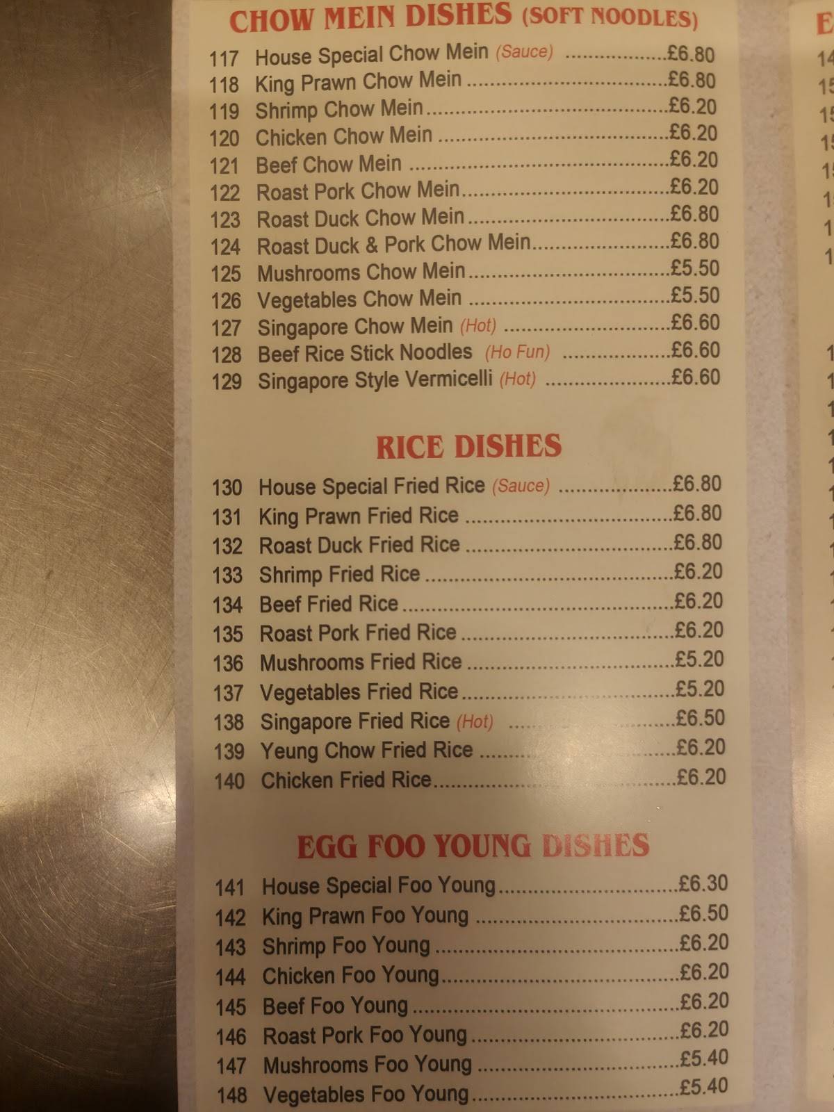 Menu at New City fast food, Oswestry