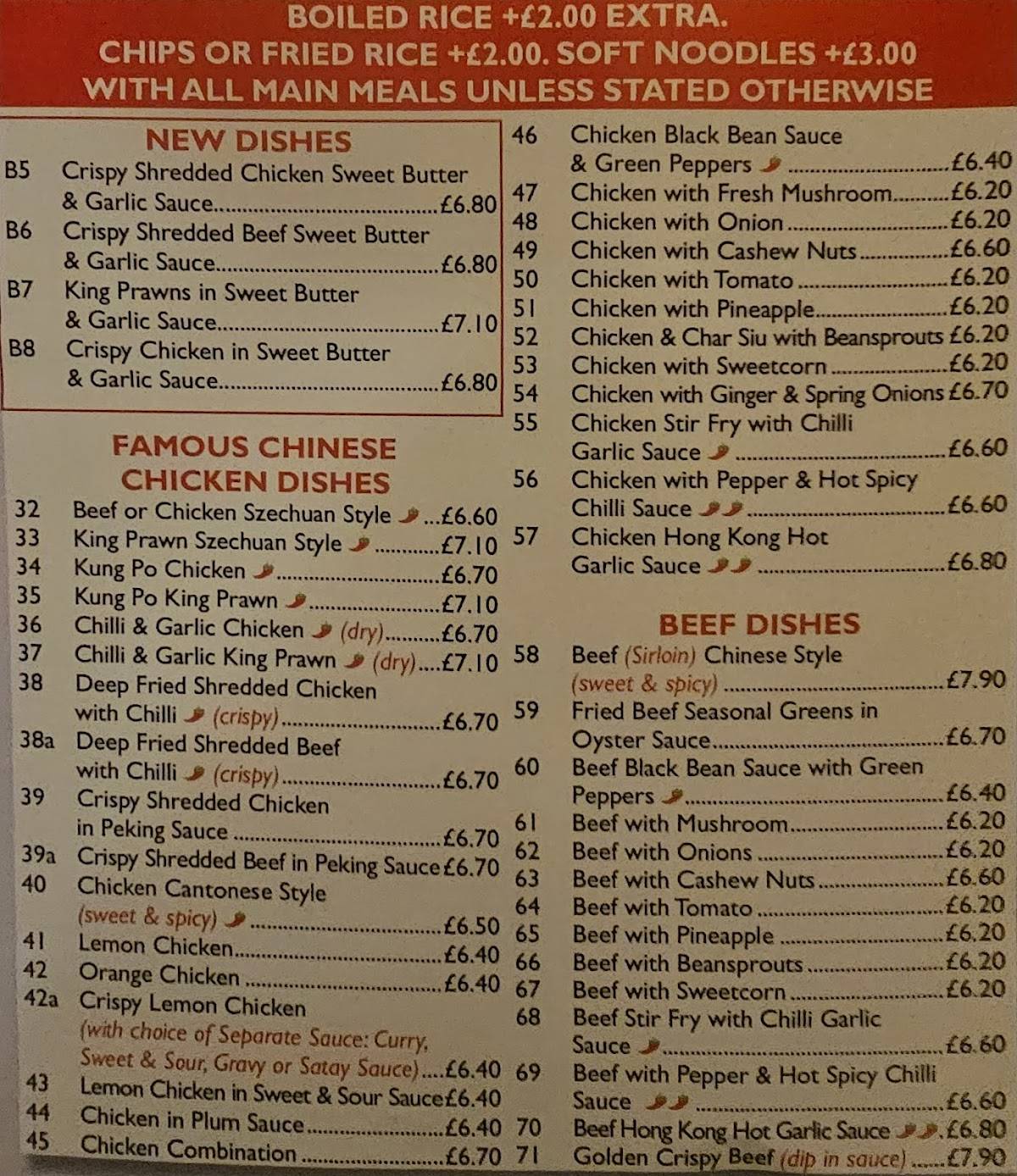 Menu at New Hong Gai fast food, Stirling