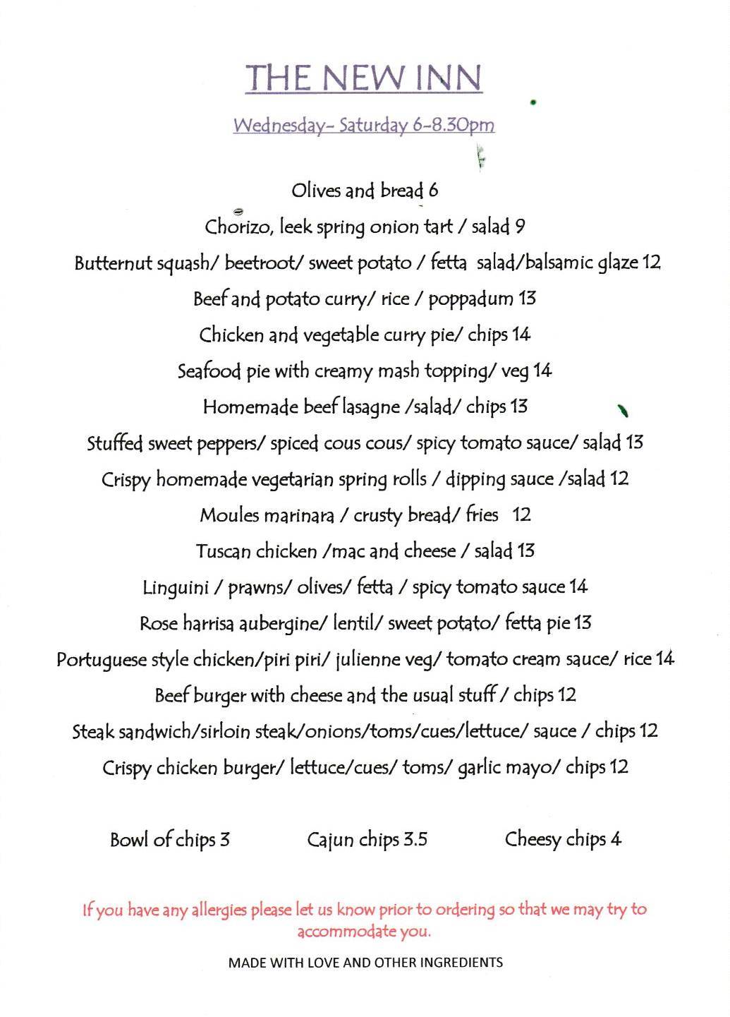 Menu at New Inn pub & bar, Devizes