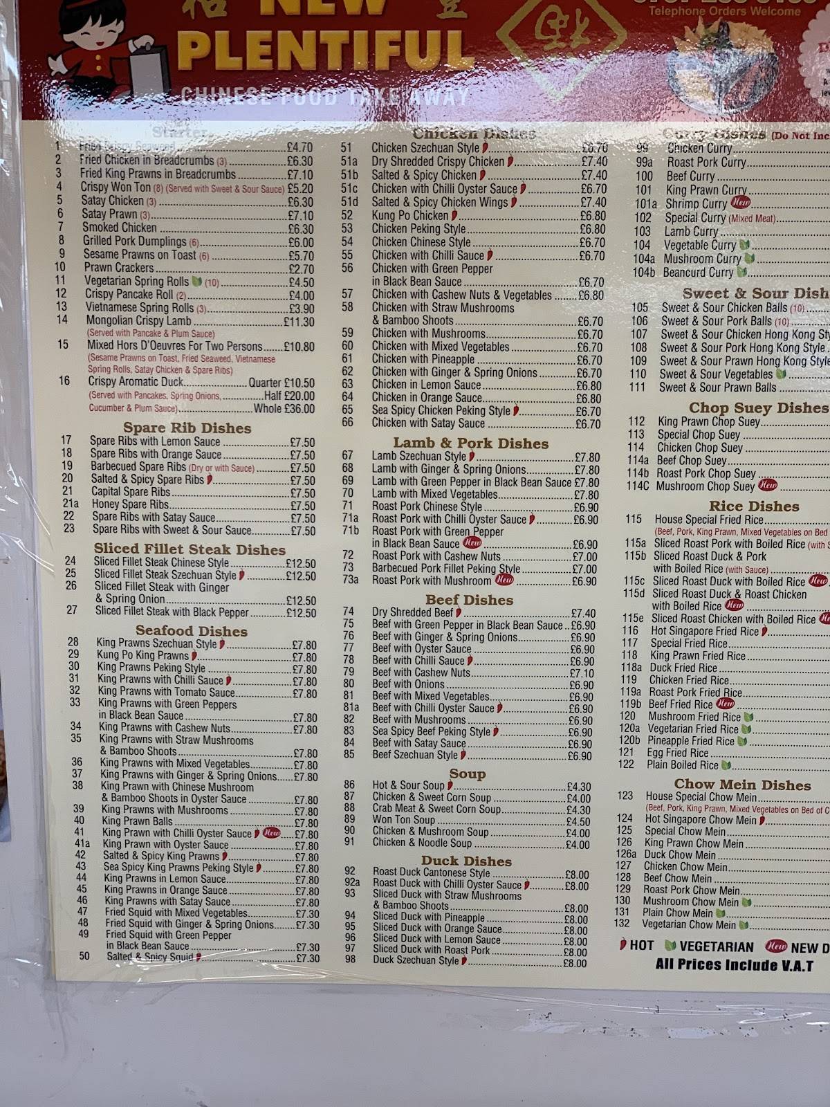 Carta de comida rápida New Plentiful, Hornchurch