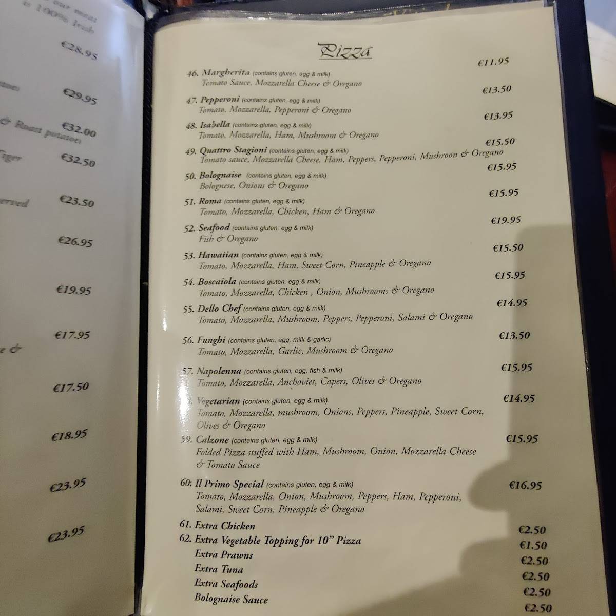 Menu at Il Primo Italian restaurant New Ross, New Ross