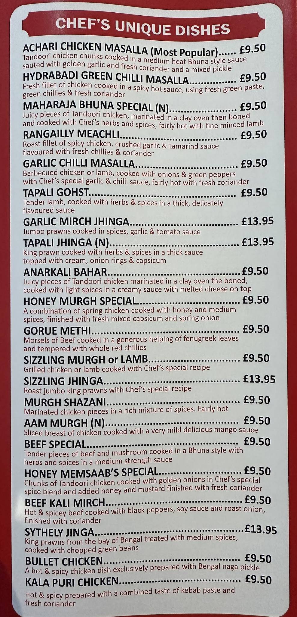 Menu at New Viceroy restaurant, Hengoed