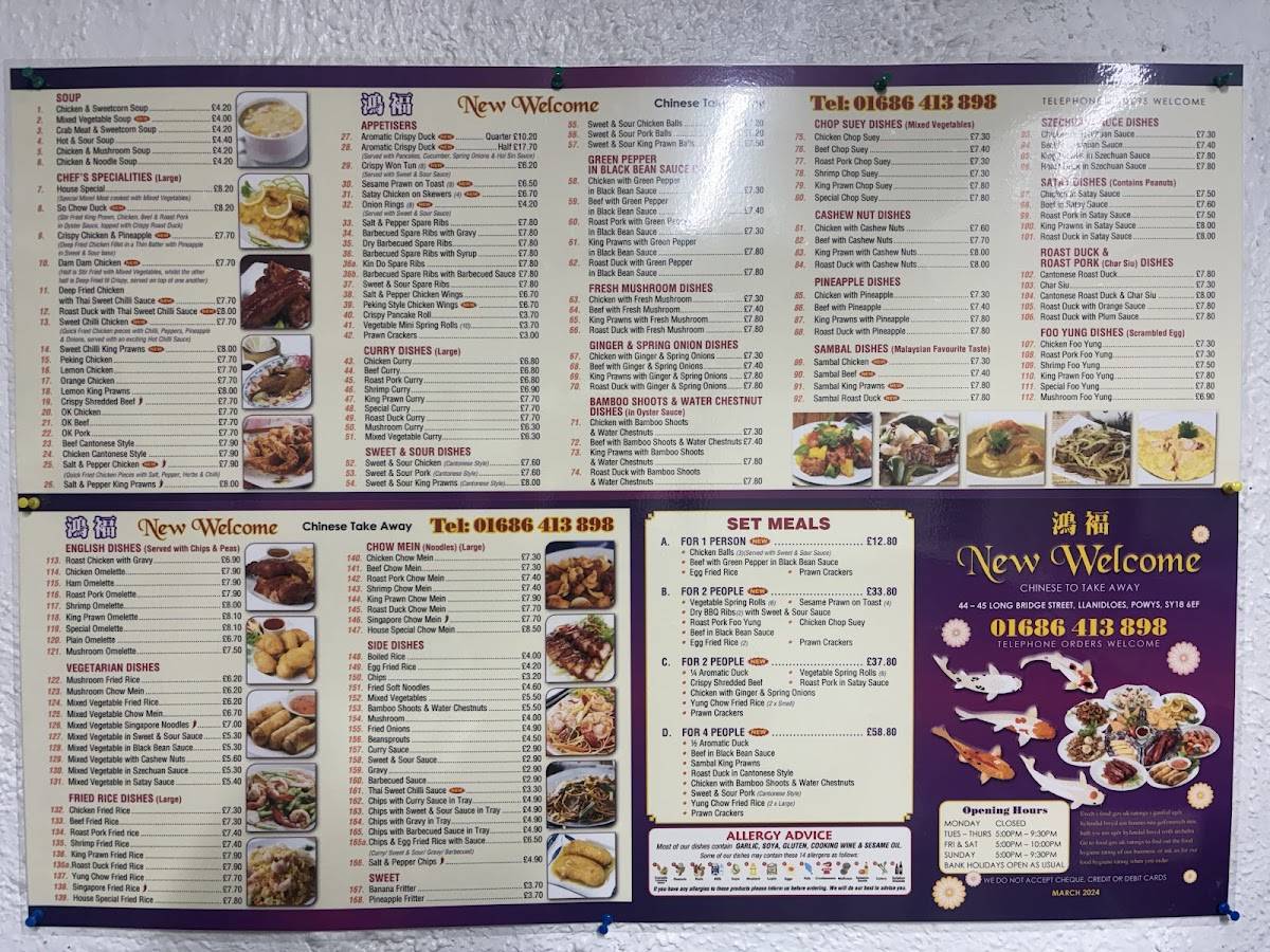 Menu at New Welcome Takeaway restaurant, Llanidloes, 44 Long Bridge St