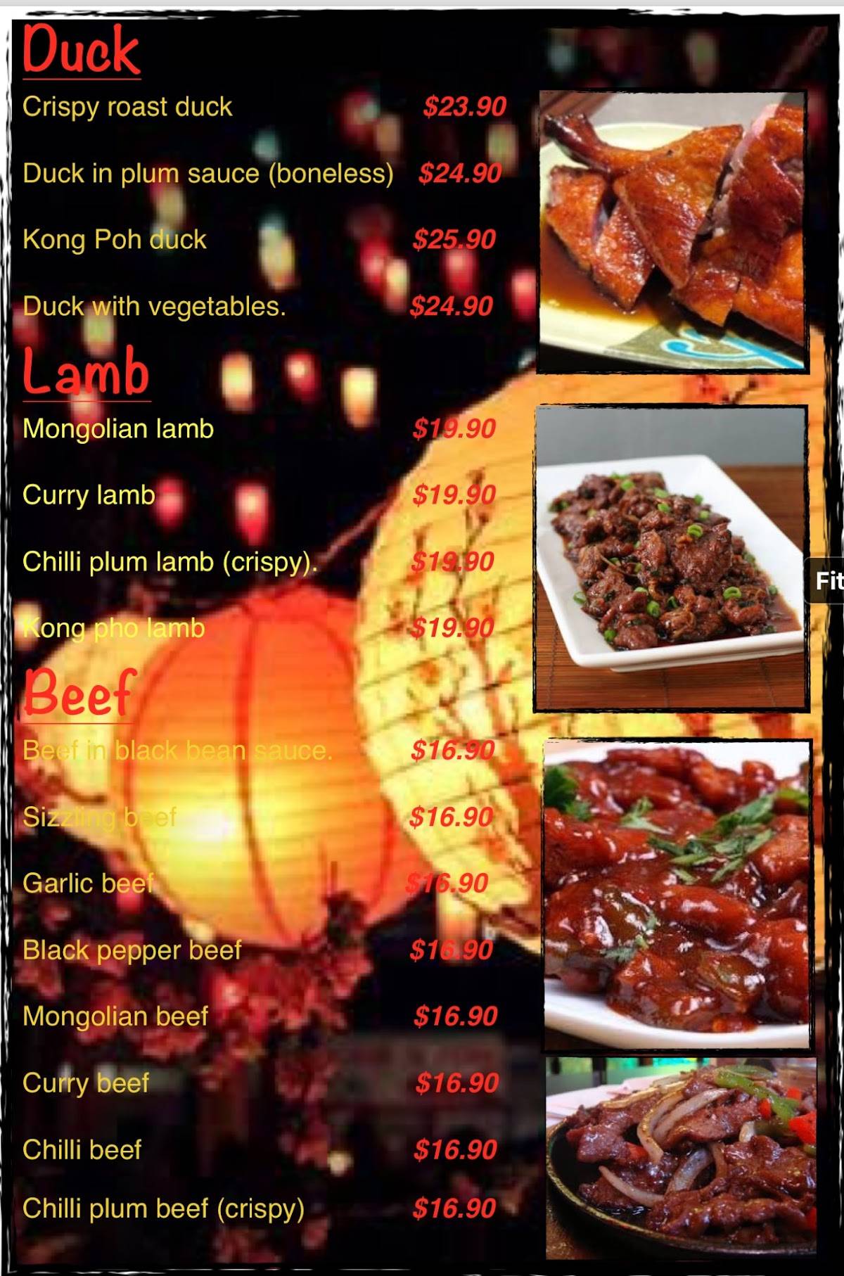Menu at New Yahoo Chinese and Malaysian restaurant, Victoria Point