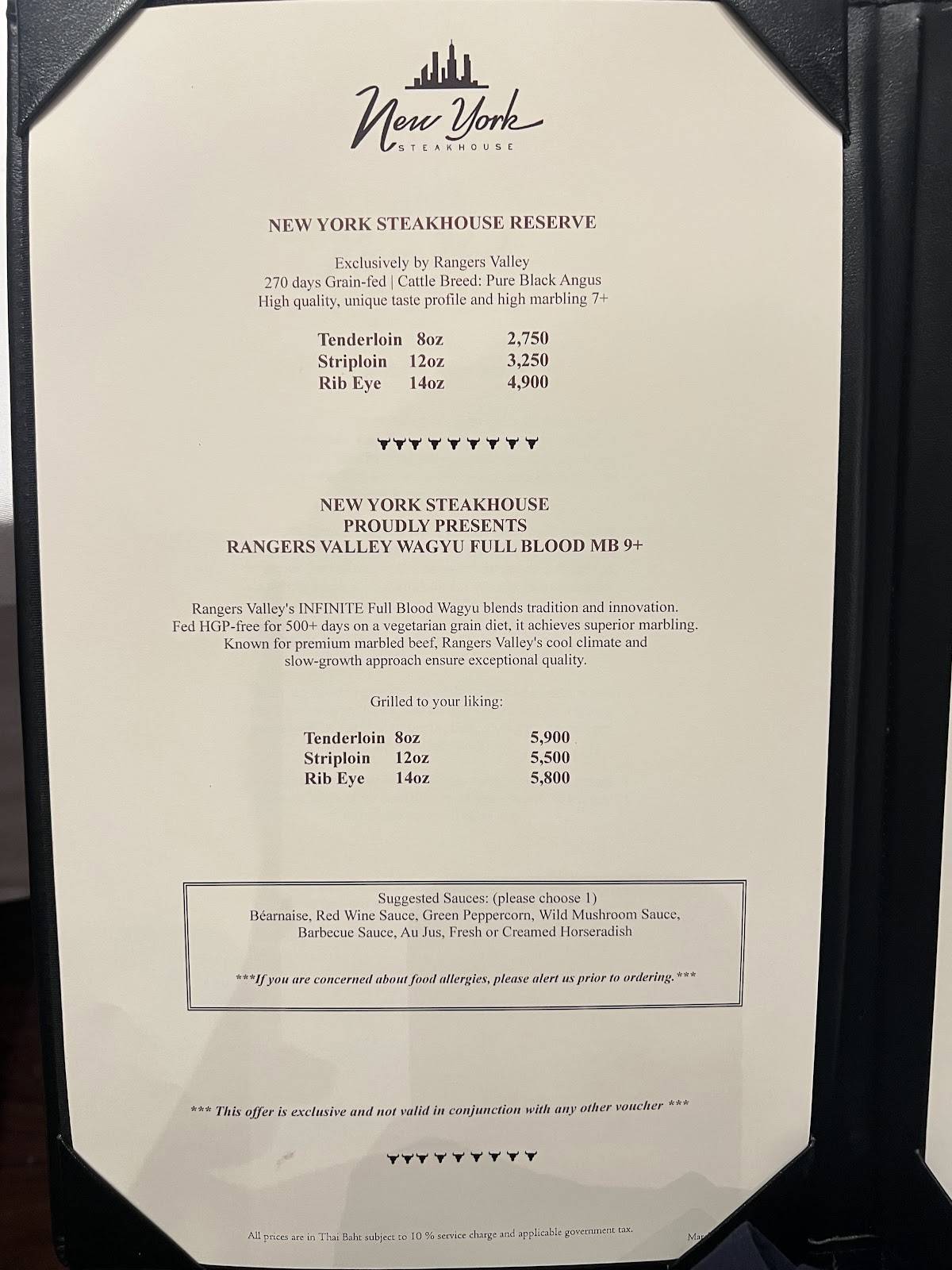 Menu at New York Steakhouse, Bangkok, โรงแรมเจดับบลิว แมริออท กรุงเทพ 4 ...