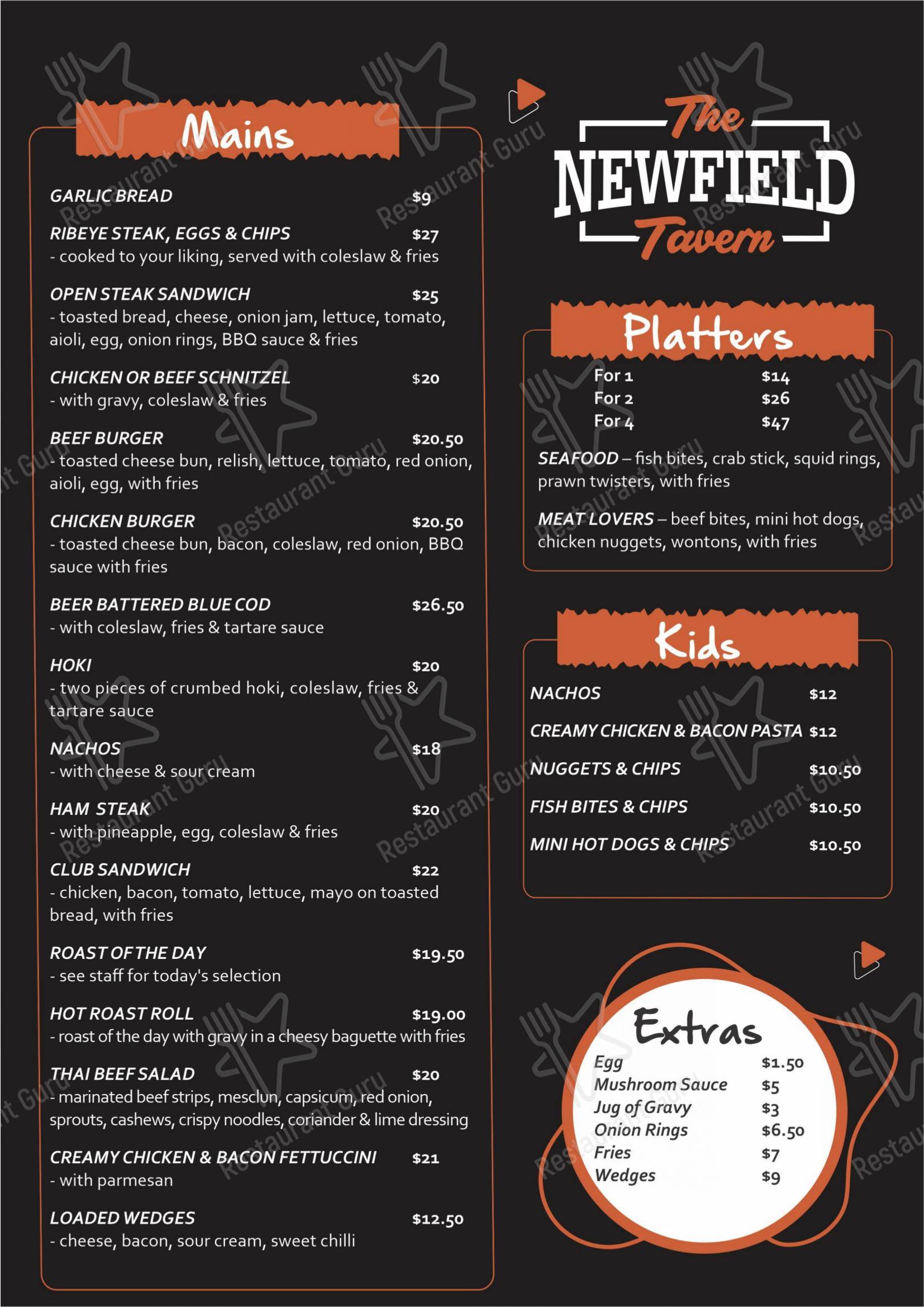 Menu at Big Willys Sports Bar And Grill, Invercargill