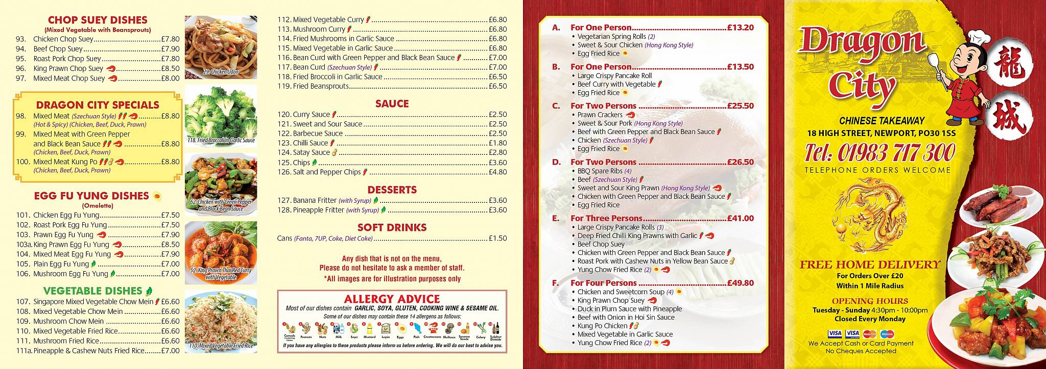 Menu at Dragon City restaurant, Newport